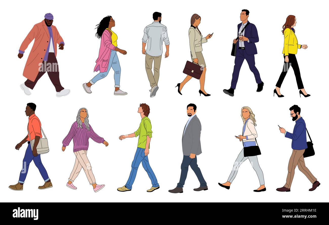 Set of Various business people walking vector art Stock Vector Image ...