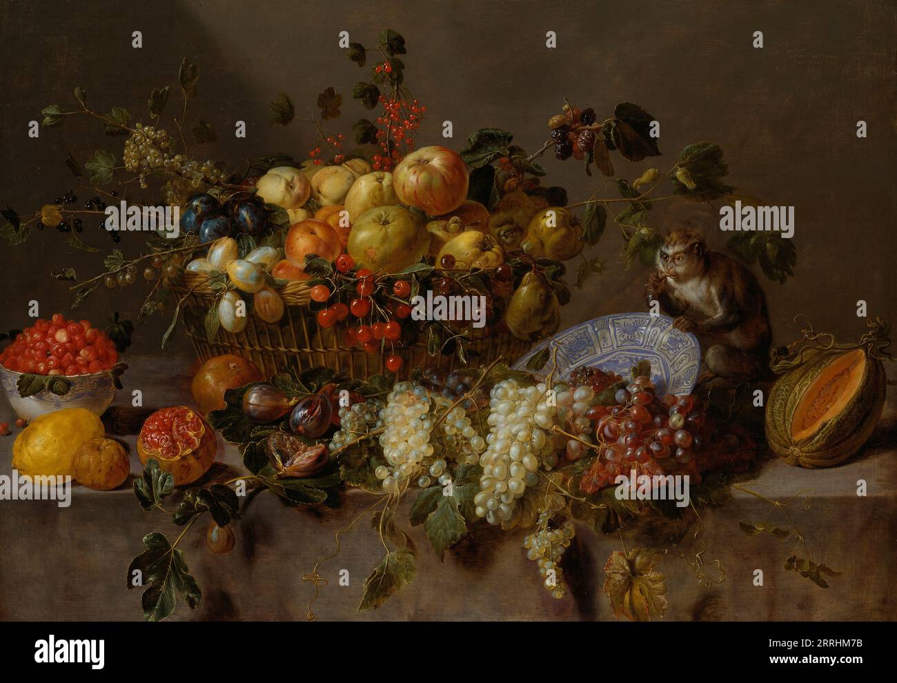 Still Life with Fruit and a Monkey eating Grapes, 1635 Stock Photo - Alamy