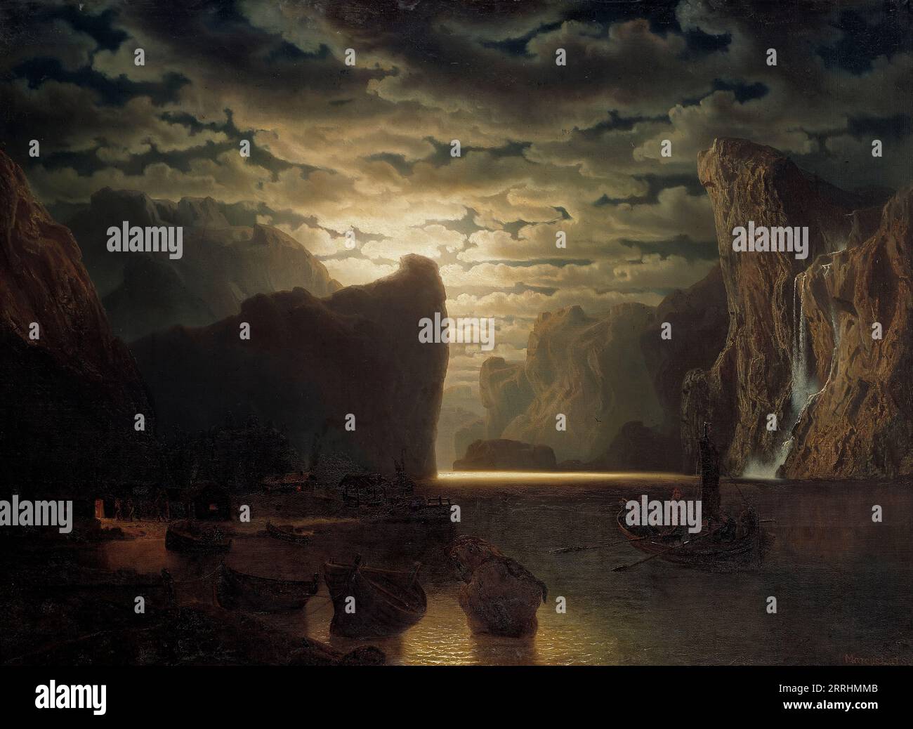 Norwegian Fjord in Moonlight. Motif from the Sogne-Fjord, 1861 Stock ...