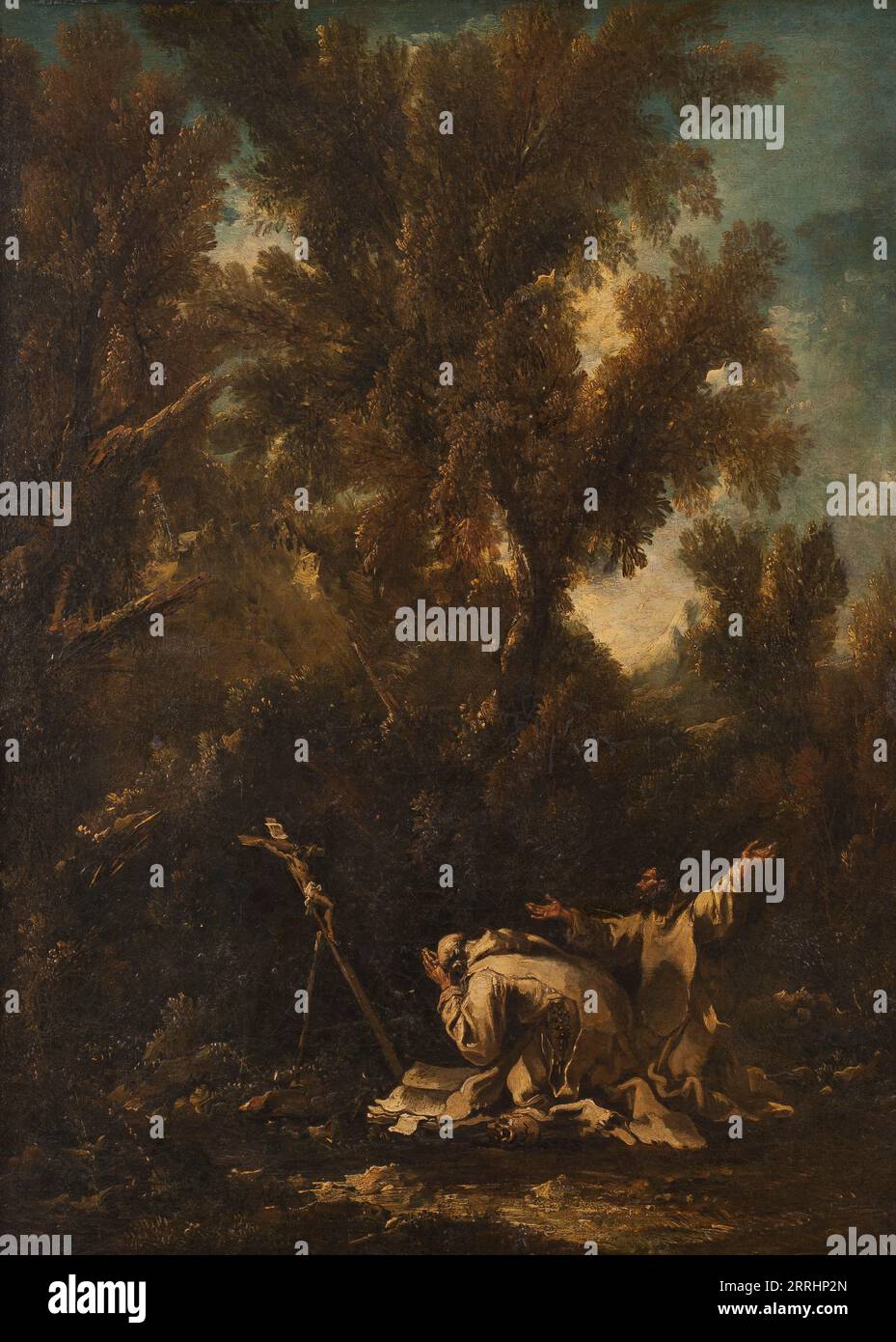 Landscape with two penitent monks, late 17th-mid 18th century Stock ...
