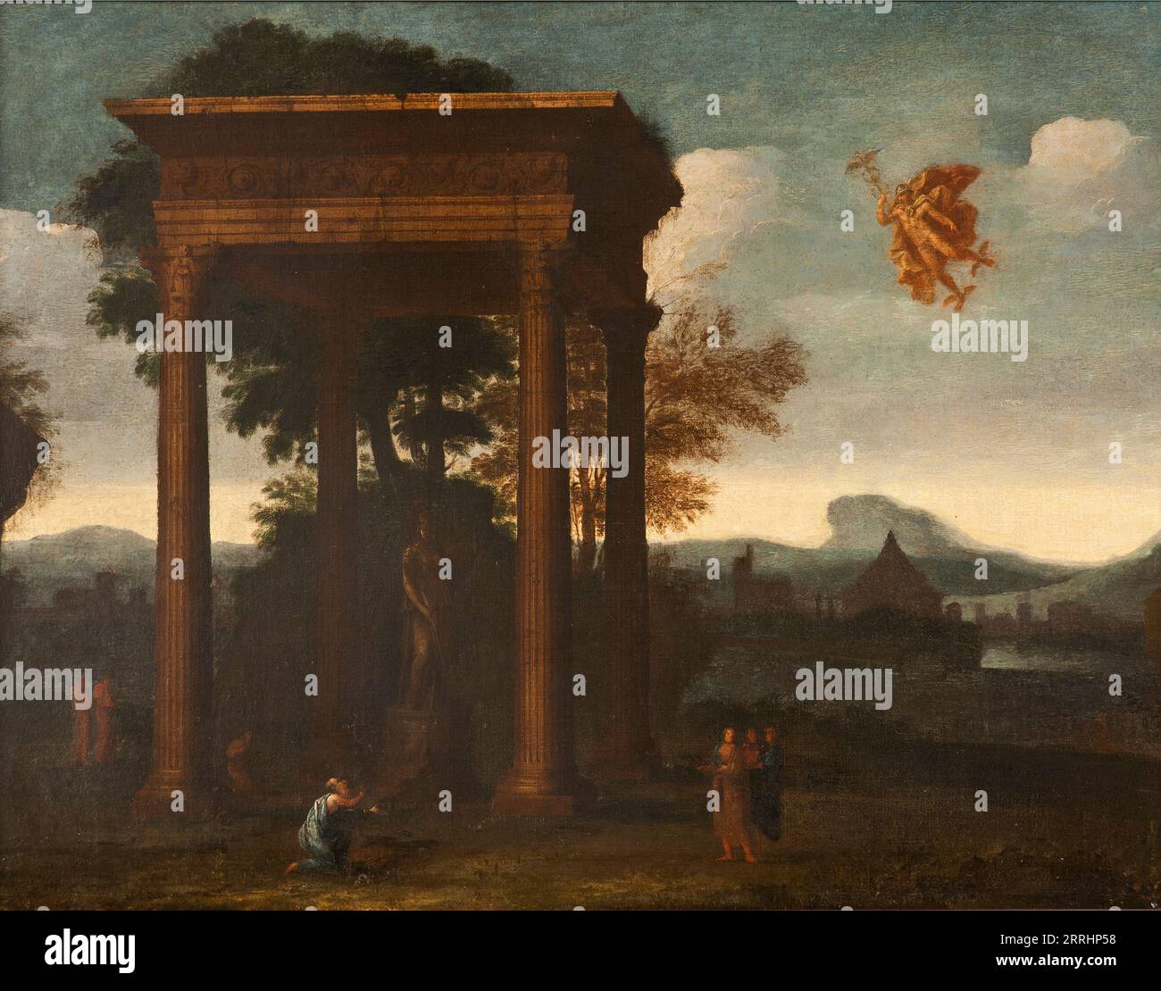 Landscape with Open Portico and Flying Mercury, 17th century Stock ...