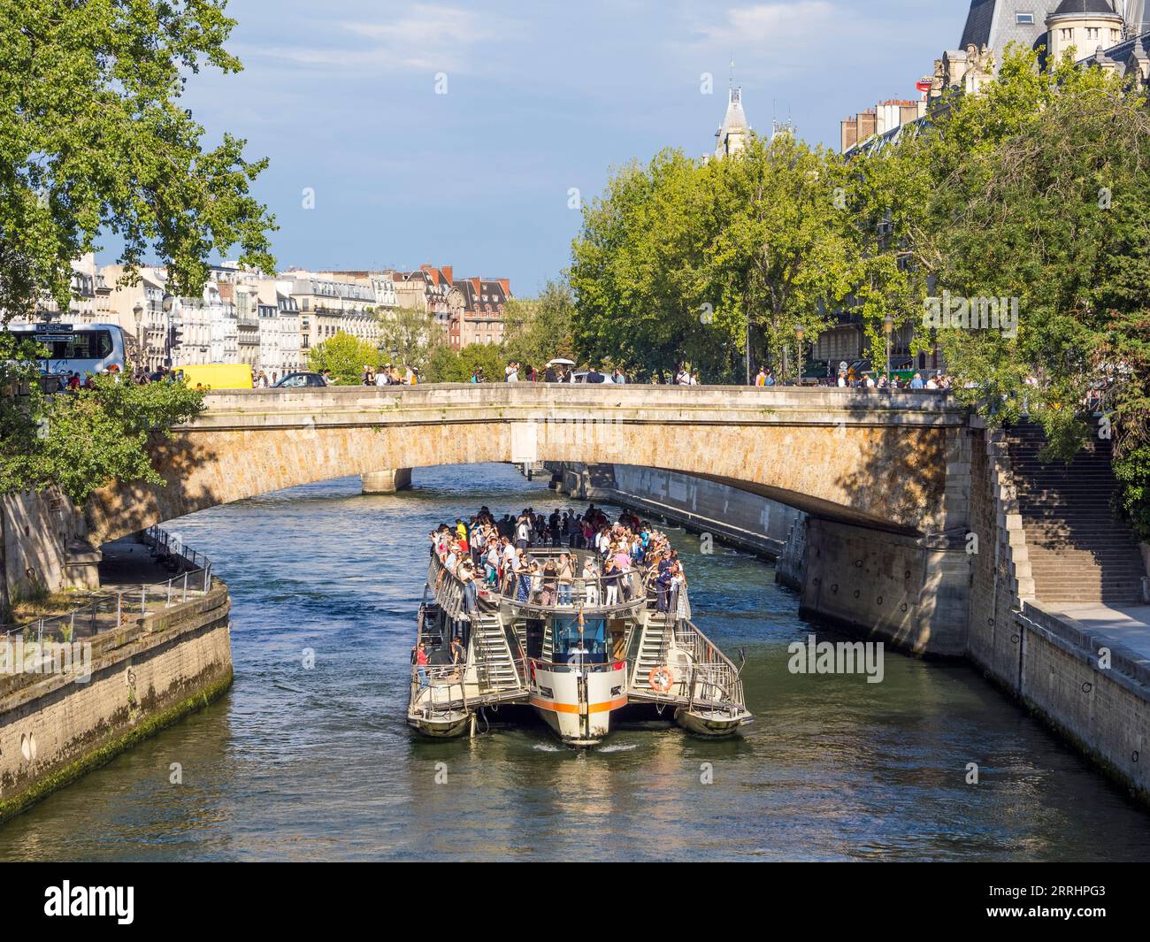 The Little Bridge, Petit Pont - Cardinal Lustiger, and River Cruse Boat, River Seine, Paris ...
