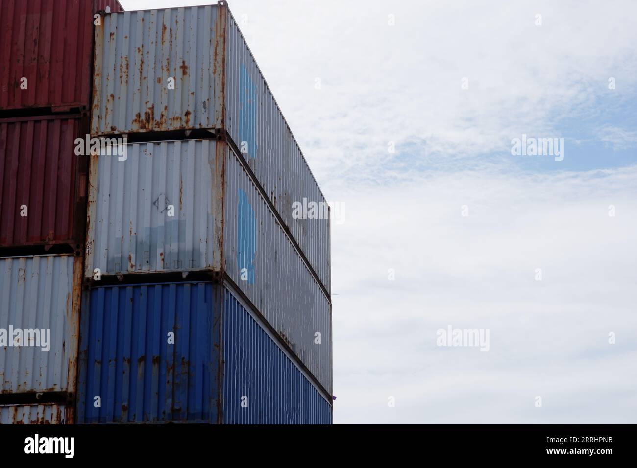 Industrial container boxes from cargo ship for import export concept ...