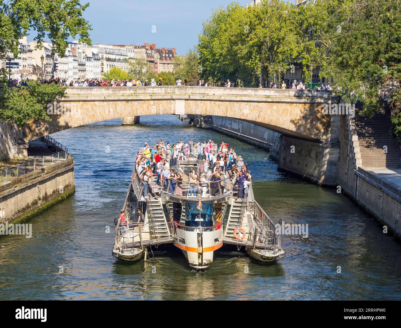 The Little Bridge, Petit Pont - Cardinal Lustiger, and River Cruse Boat, River Seine, Paris ...