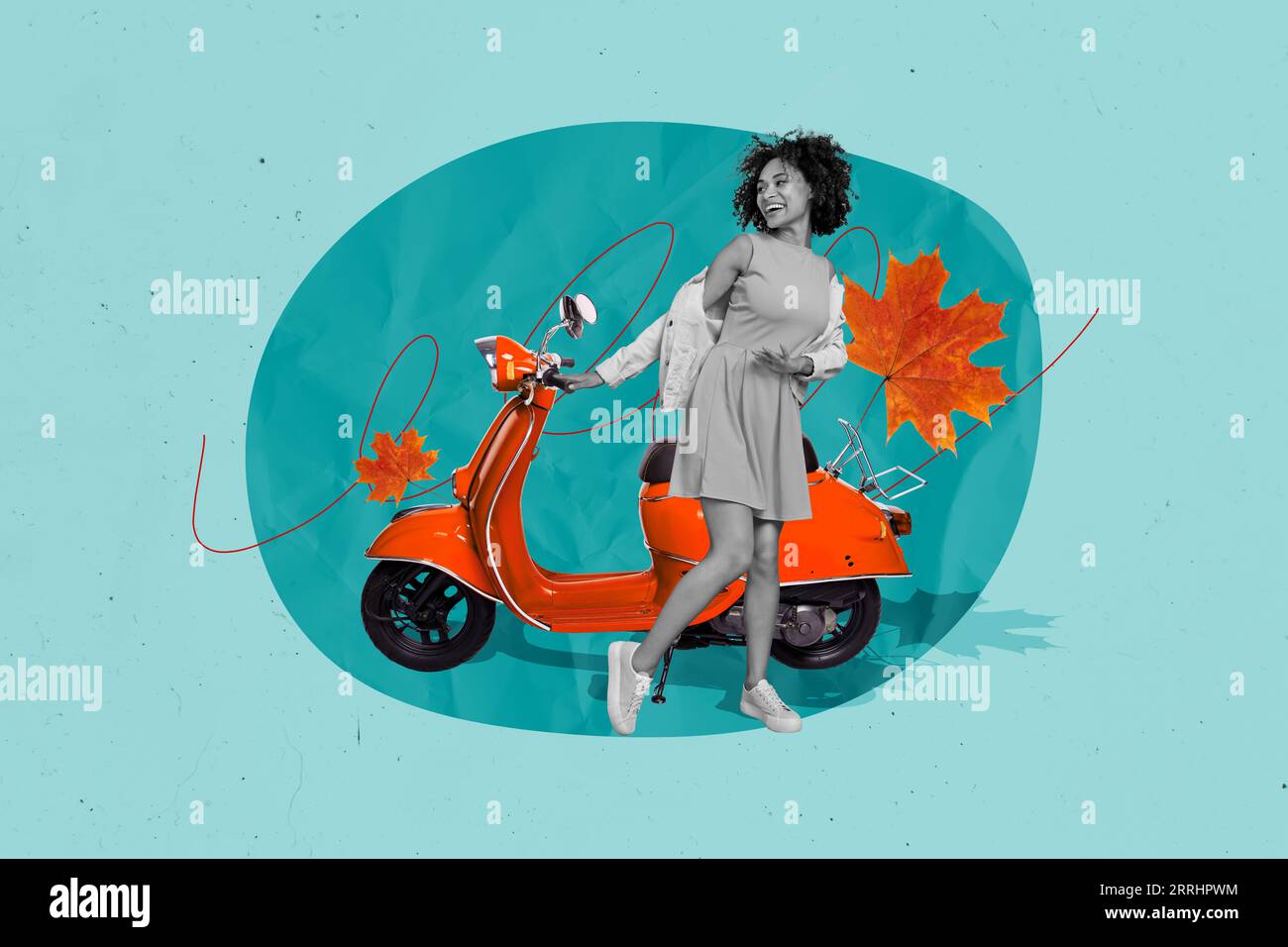 Collage portrait of excited black white effect carefree girl dancing ...