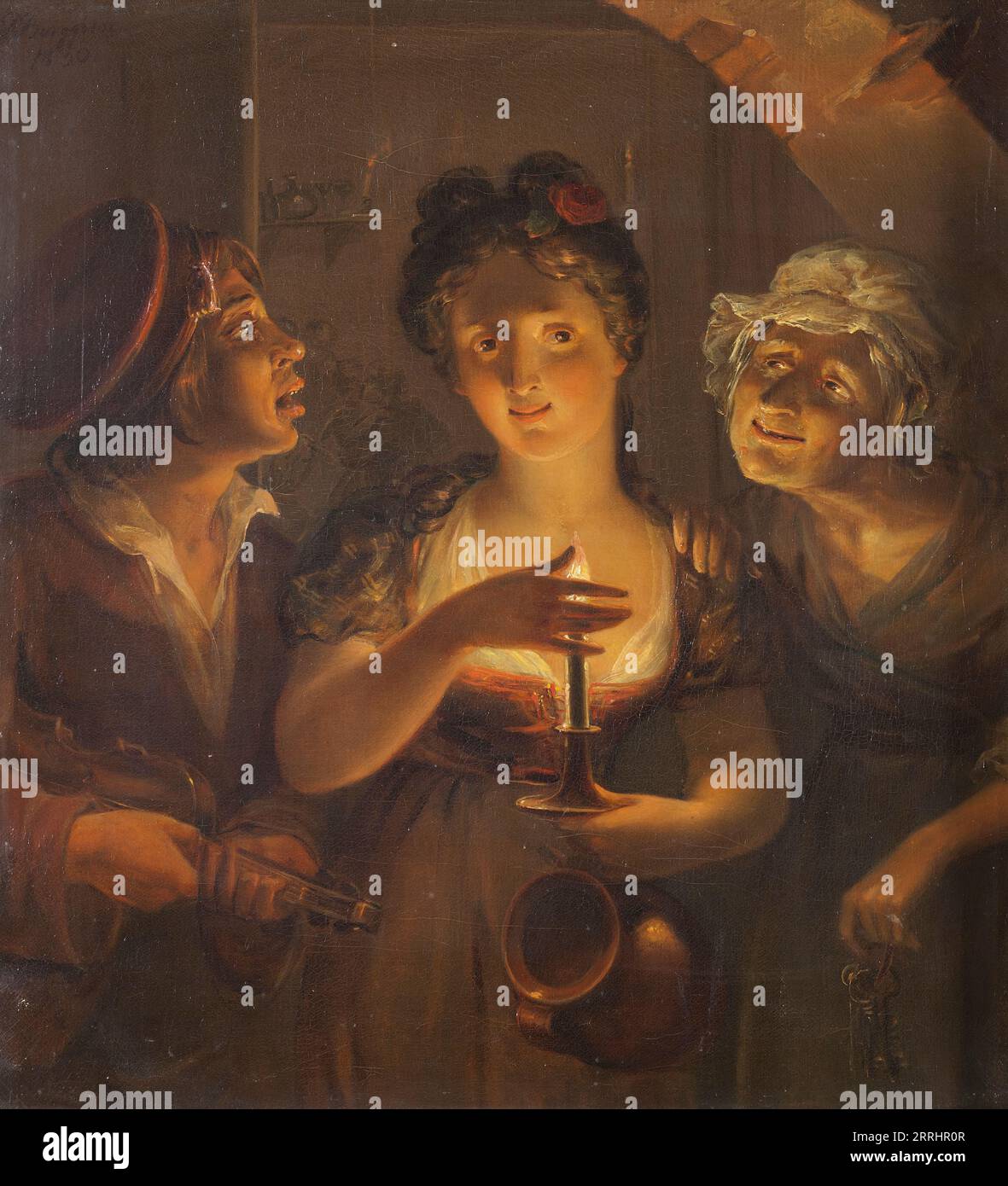 Girl Holding a Candle Standing between a Fiddler and an Old Woman, 1830 ...