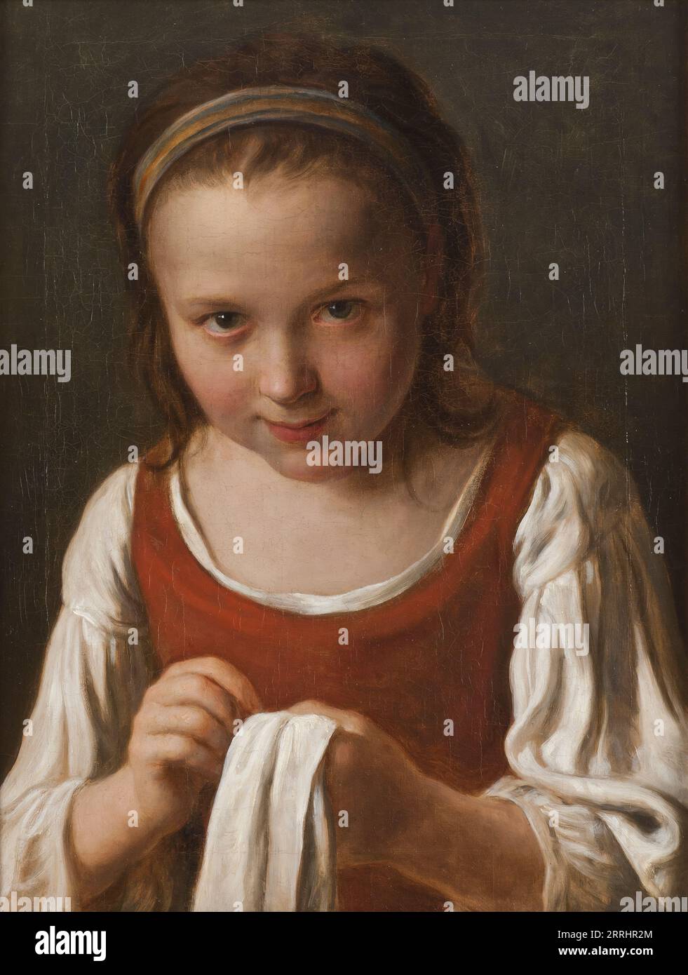 Girl with Needle-work, mid-18th century Stock Photo - Alamy