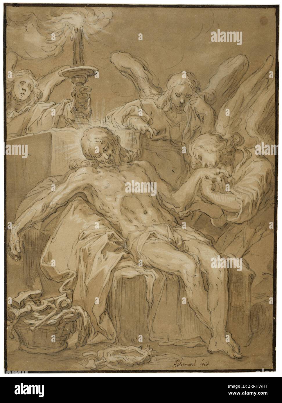 The dead Jesus mourned by angels Stock Photo - Alamy