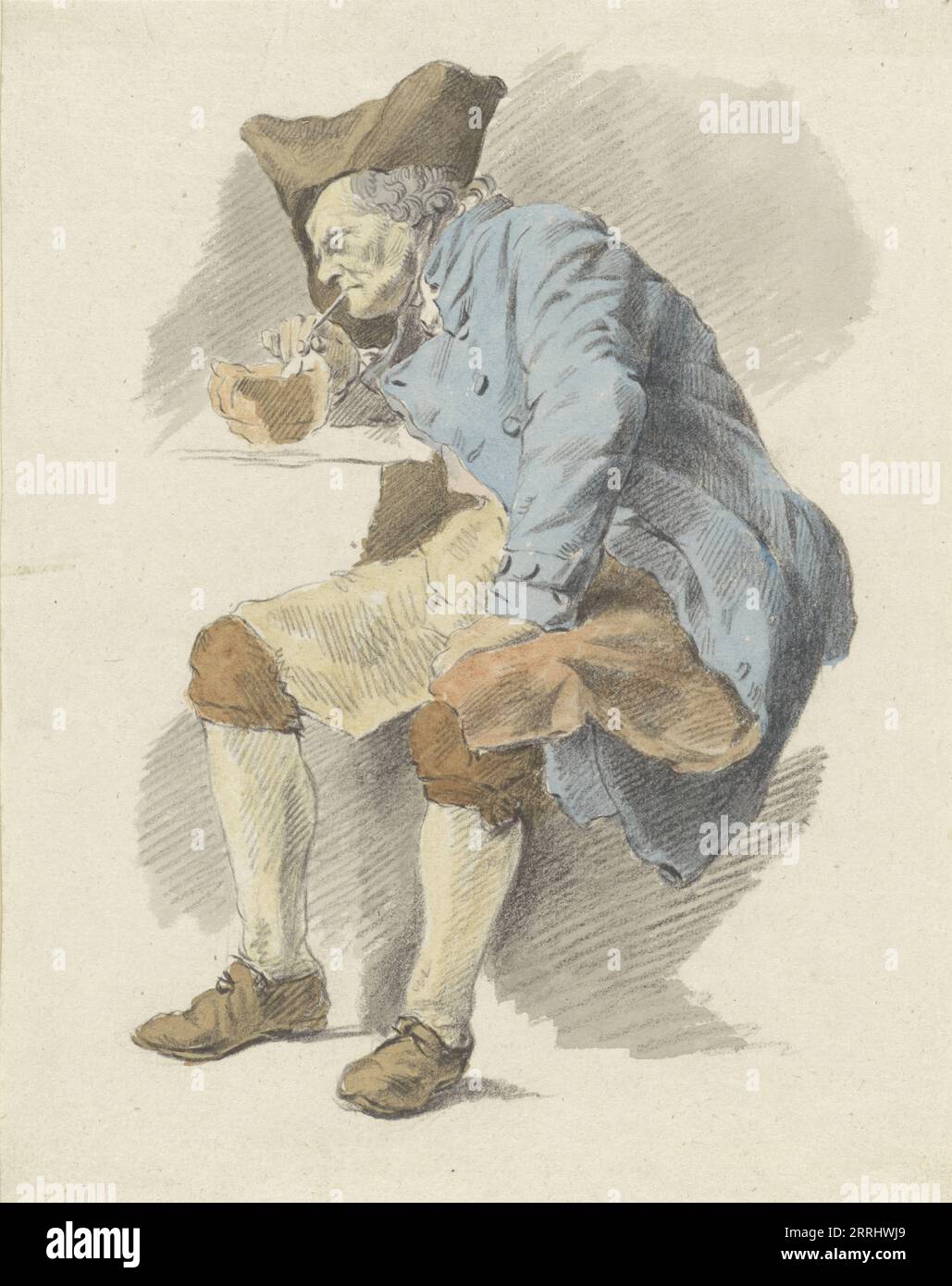 Seated man lights his pipe from a chafing dish, 1795-1857 Stock Photo ...