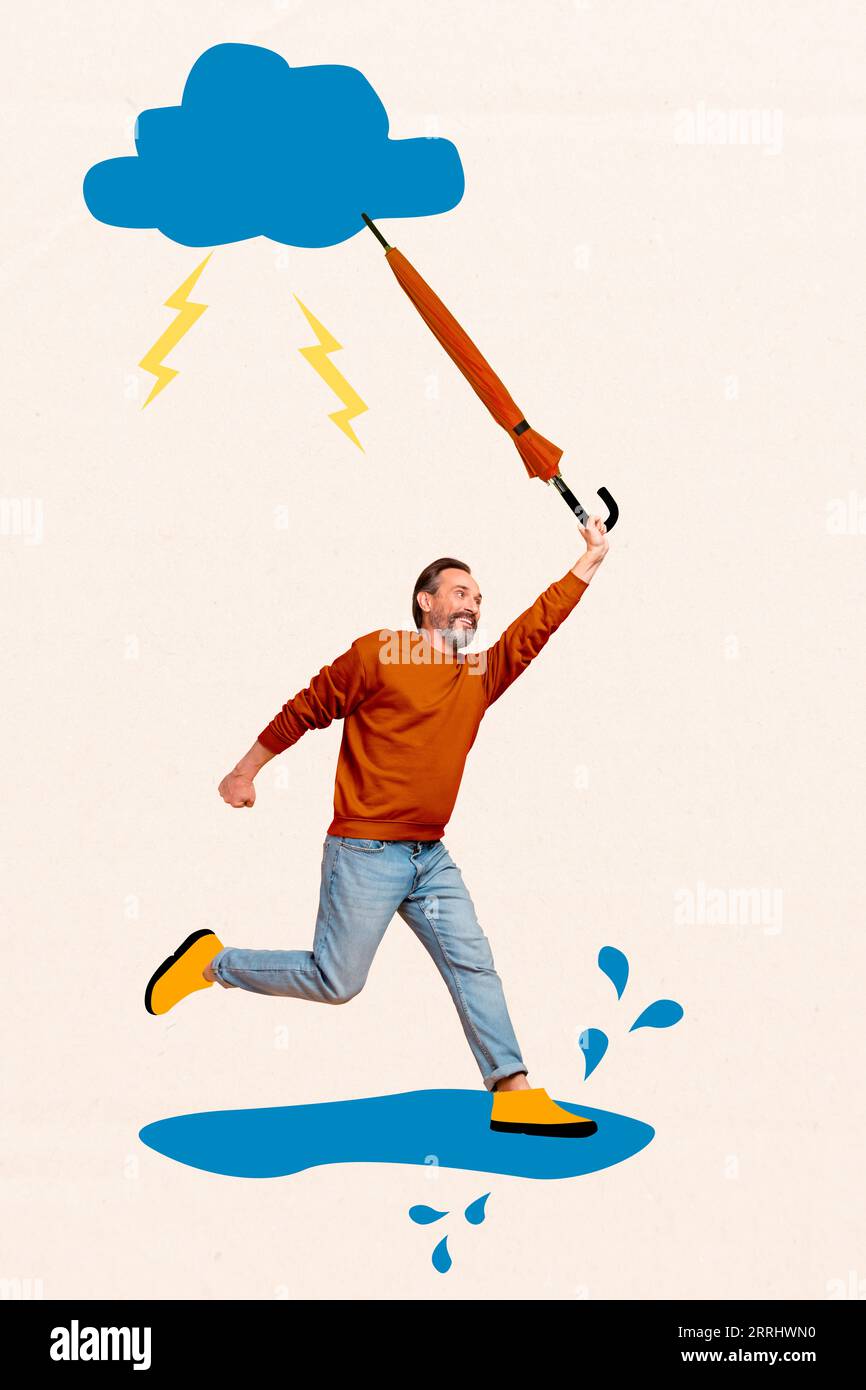Vertical creative composite 3d photo collage of excited positive man ...