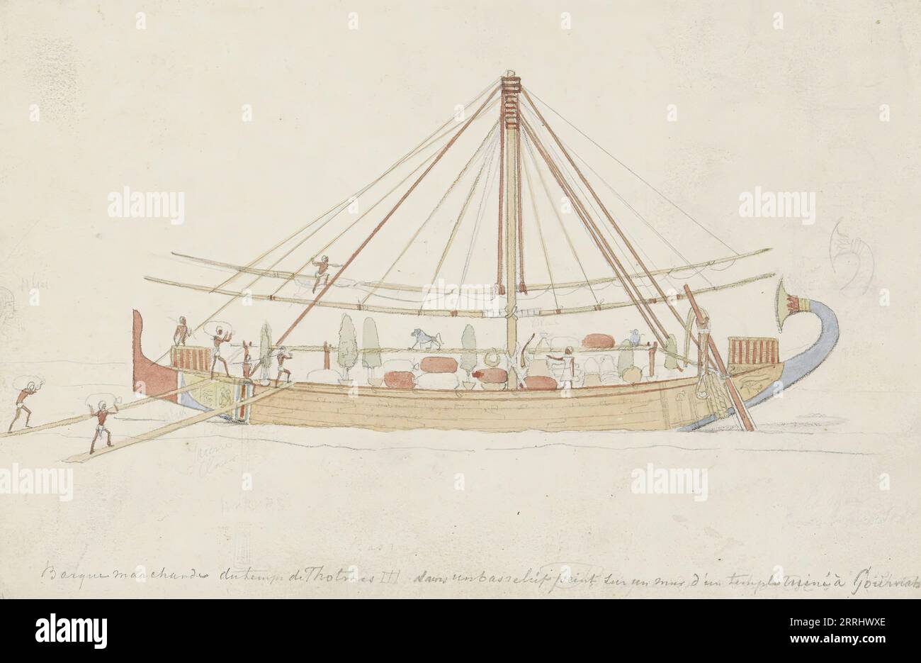 Merchant ship from the time of Thotmes III, 1858-1860. From a painted ...