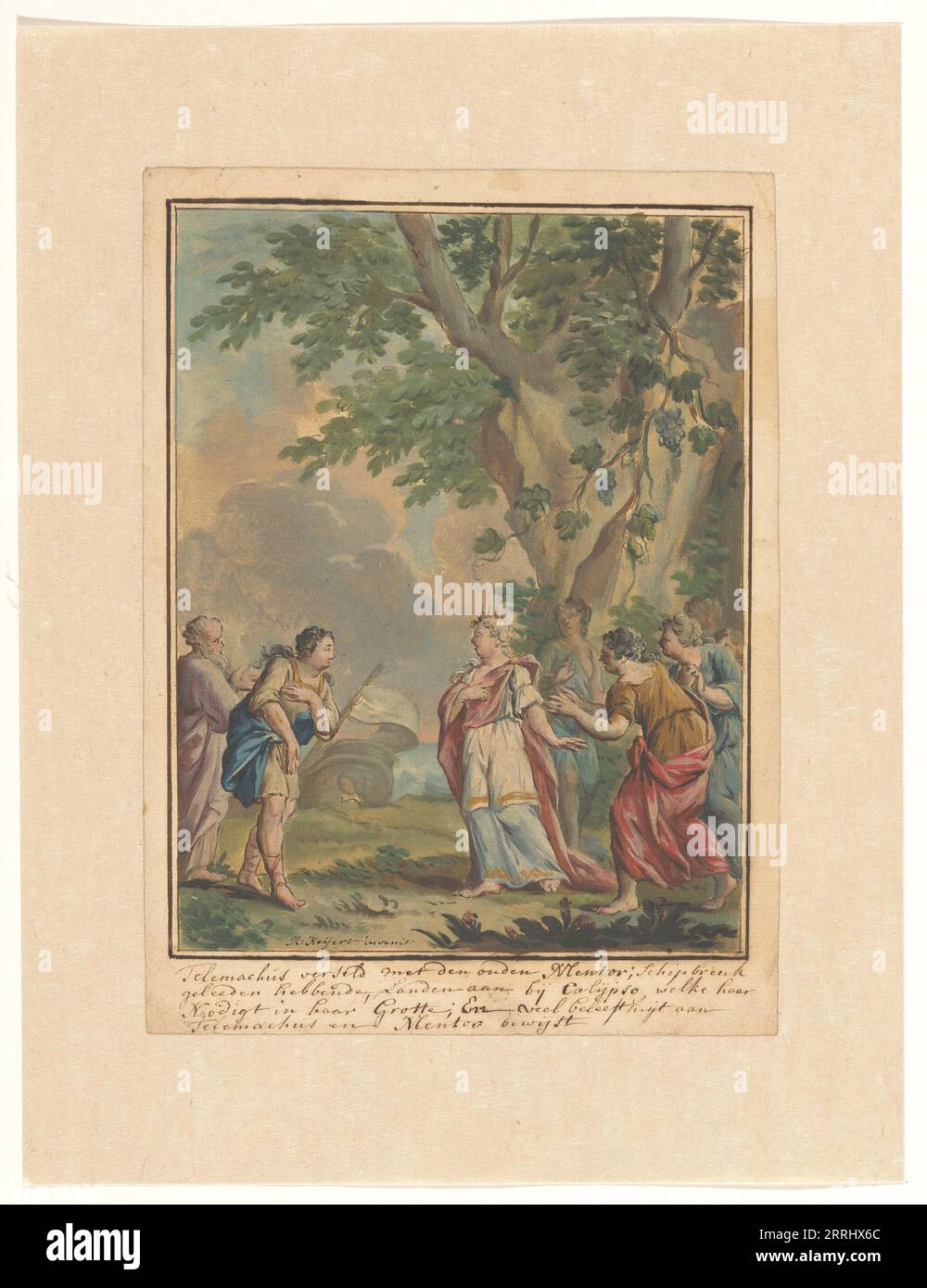 Telemachus and Mentor visit the nymph Calypso, 1719-1775. Design for a ...