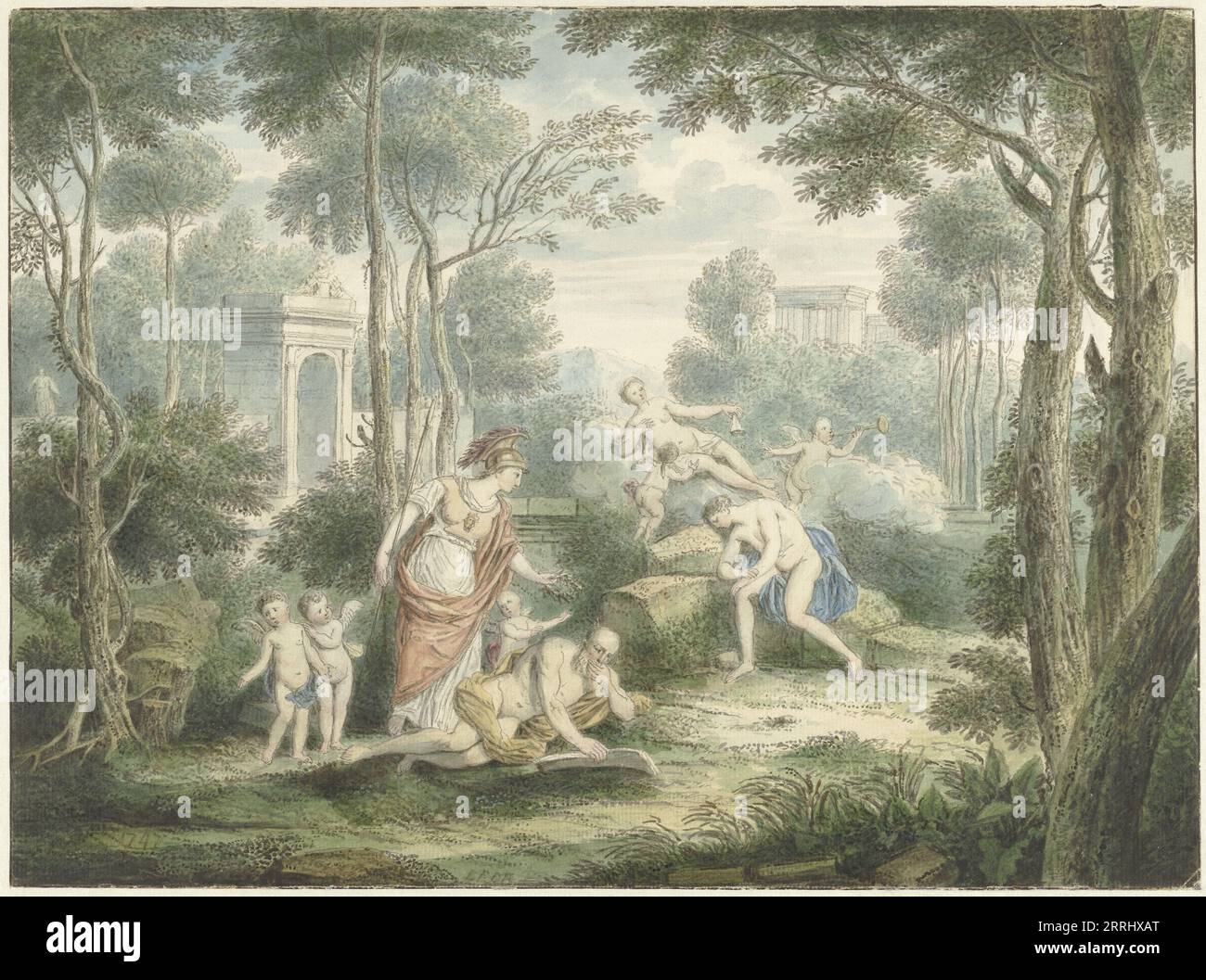 Arcadian landscape with Athena crowning an old man, and Venus and ...