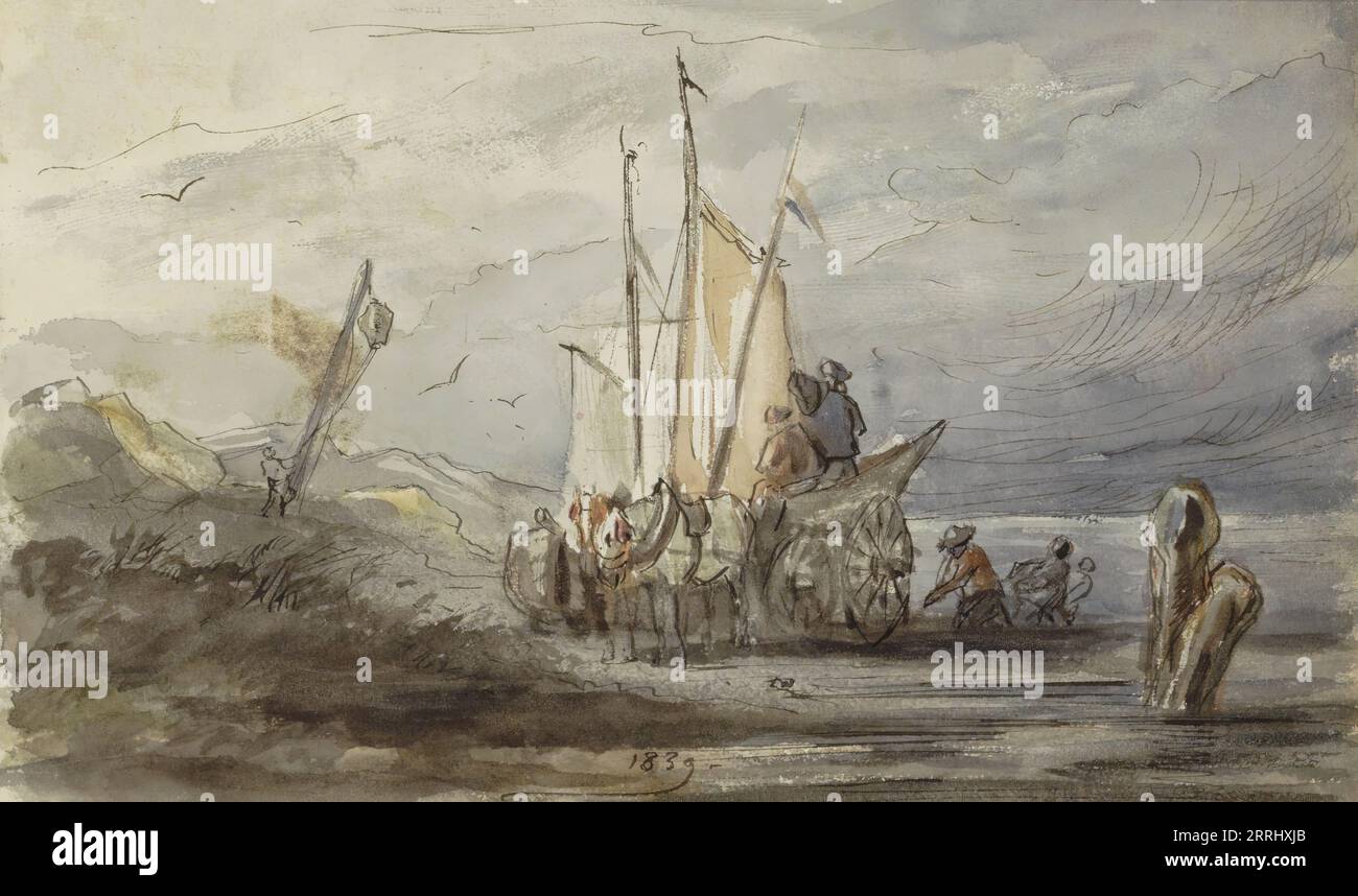 Dutch coastal view with sailing ship and boats hi-res stock photography ...