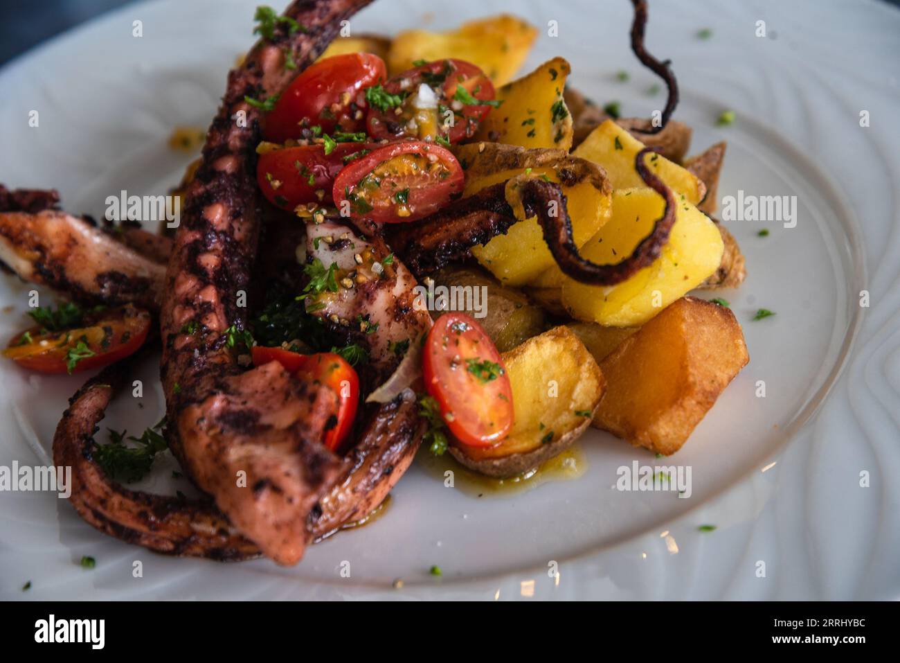 Grilled octopus and with potatoes and vegetables in a seaside provencal ...