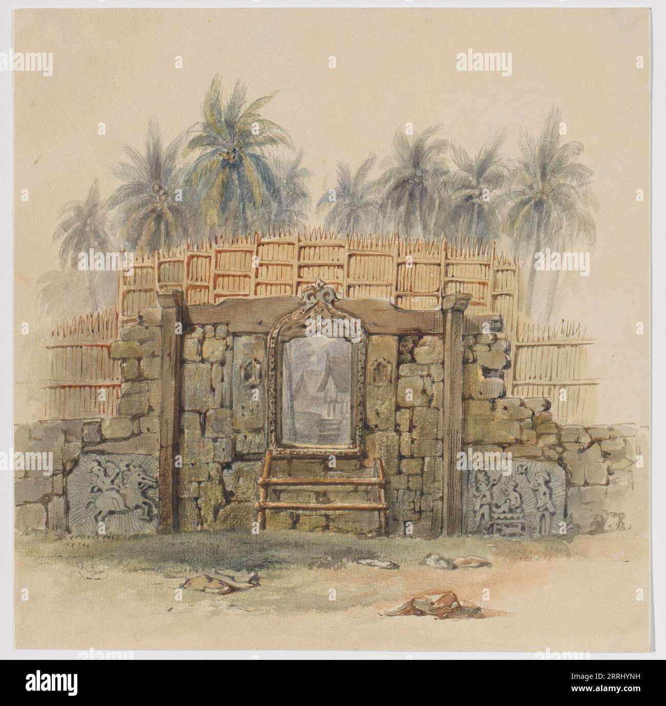 Coral stone wall with framed opening to Dula (Dullah) village, Dullah ...