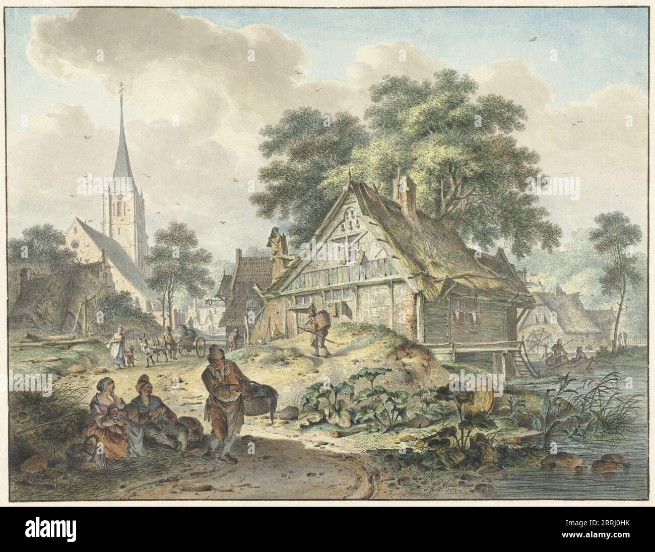 Dilapidated house and village church, 1777 Stock Photo - Alamy