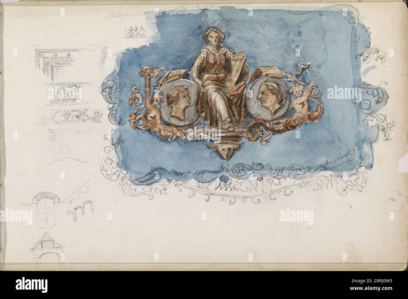 Vignette with seated woman and two portraits, 1862-1867. Classical ...