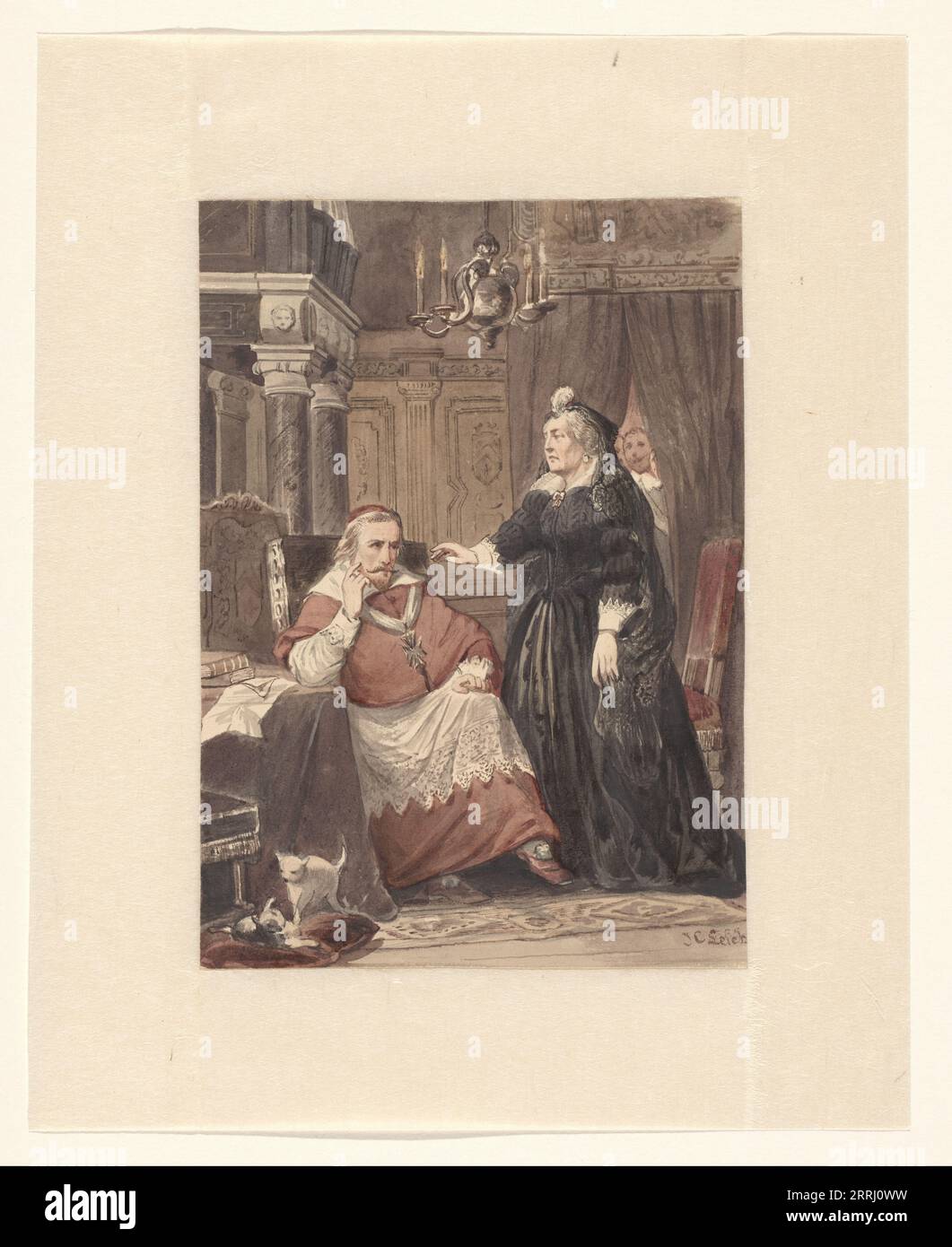 Two people in an interior, possibly Maria de Medici and Cardinal de ...