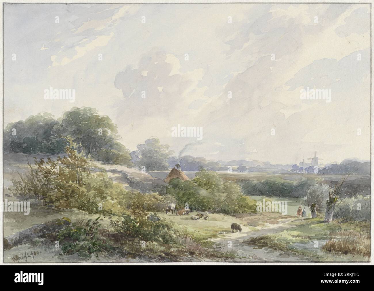 Landscape with farm and cattle, 1849 Stock Photo - Alamy