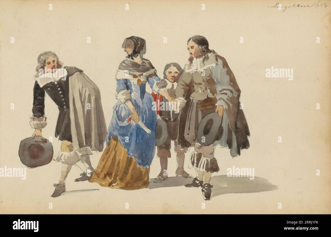 Group of figures in seventeenth century clothing, c.1846-c.1882. A man ...