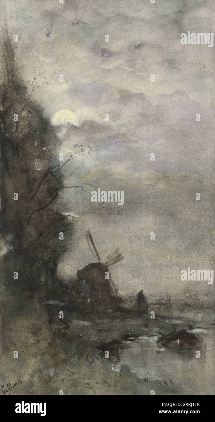 Landscape with a windmill by moonlight, 1847-1899 Stock Photo - Alamy Landscape with a windmill by moonlight, 1847-1899 Stock Photo - Alamy