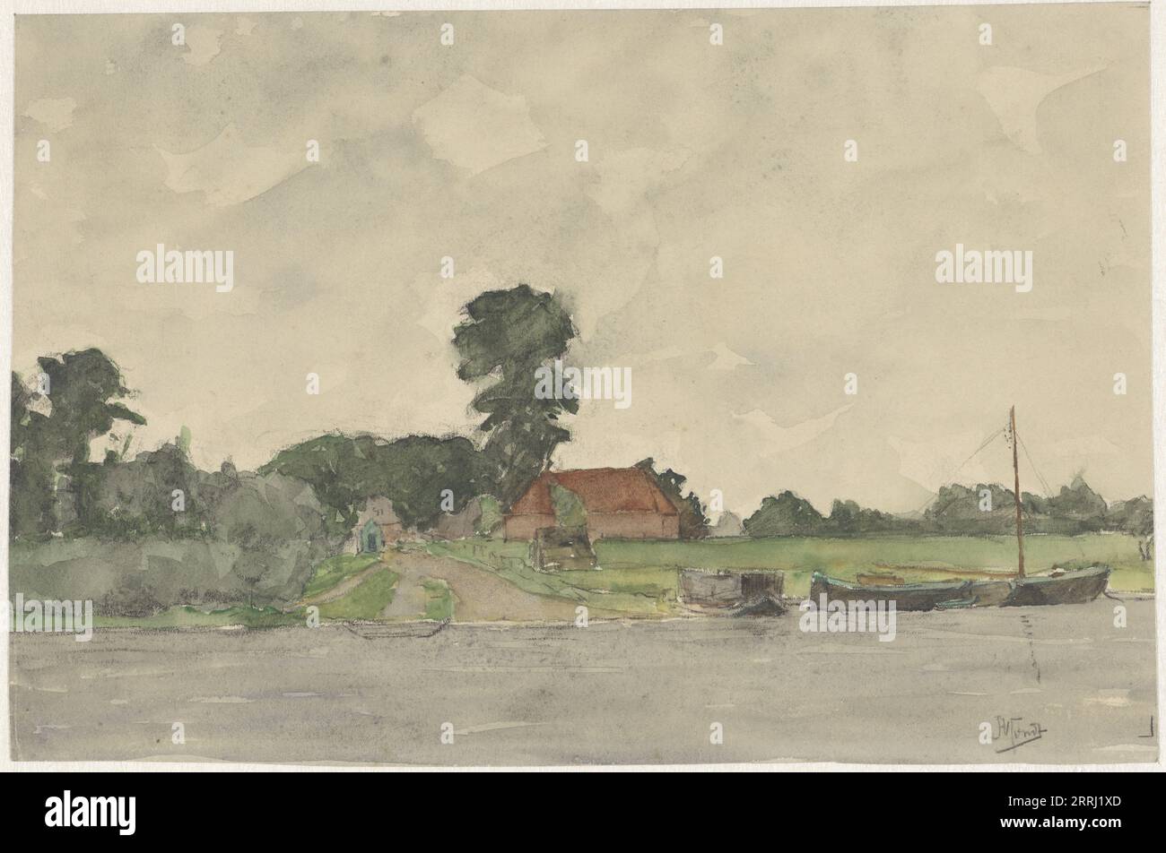 River landscape with farm, 1869-1941 Stock Photo - Alamy