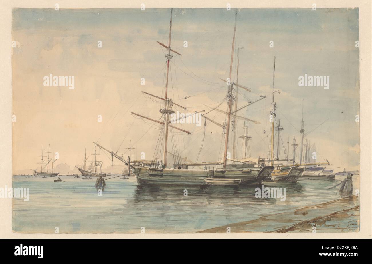 Sailing ships in a harbour, 1829-1879 Stock Photo - Alamy
