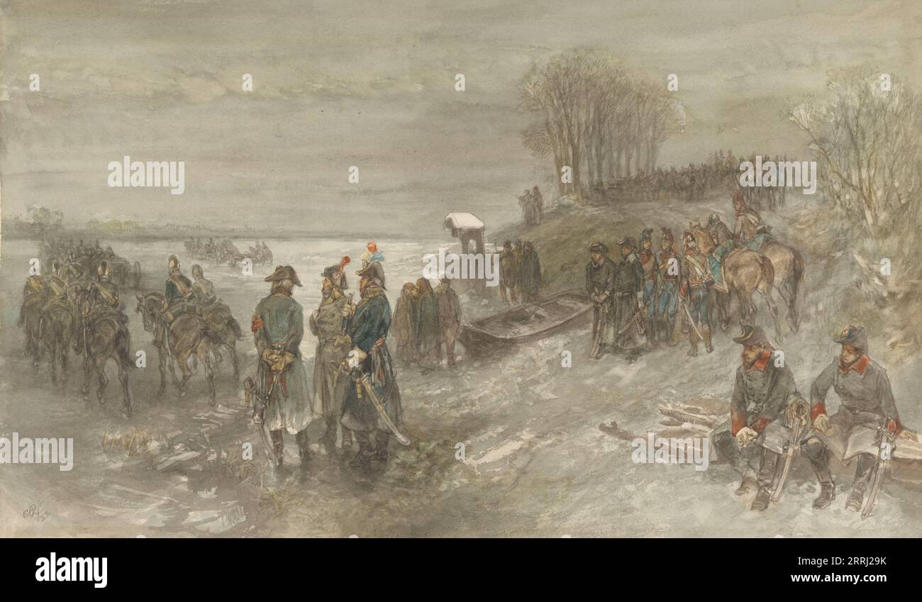 French troops cross a frozen river, 1888. Probably the invasion of ...