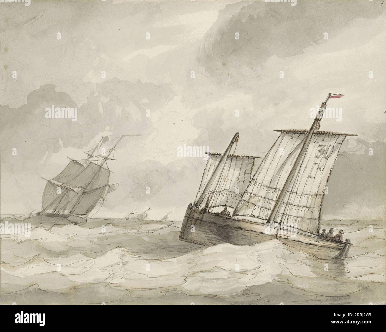 Sailing ships on a turbulent sea, c.1825-c.1875 Stock Photo - Alamy