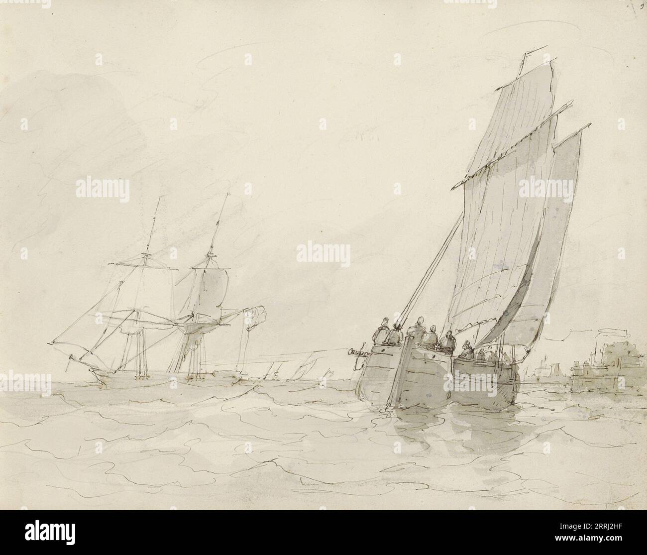 Sailing ships near a port, c.1825-c.1875 Stock Photo - Alamy