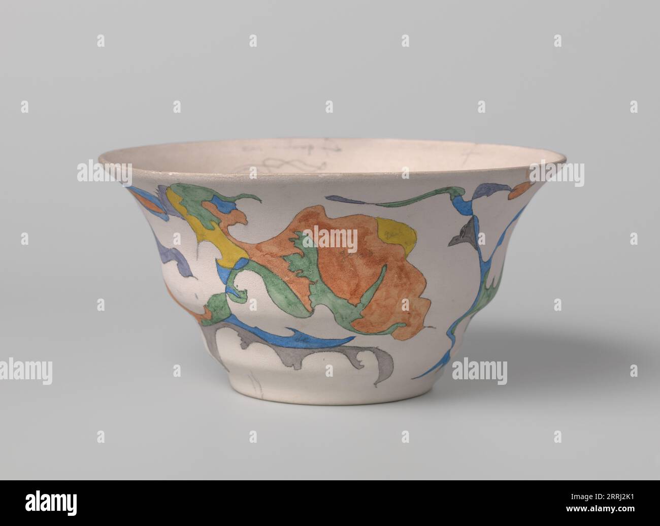 Unglazed bowl, polychrome painted on one side with watercolour, c.1920 ...
