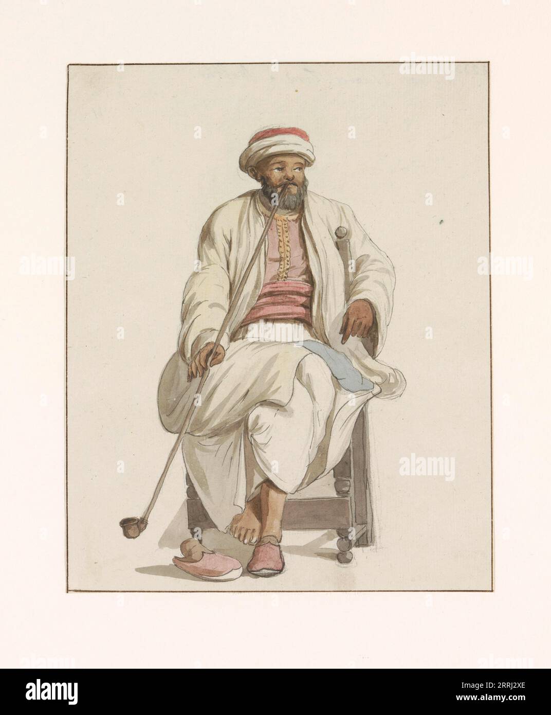 Kadi of the Islamic slaves in Malta, 1778. Kadi (Islamic judge) smoking ...