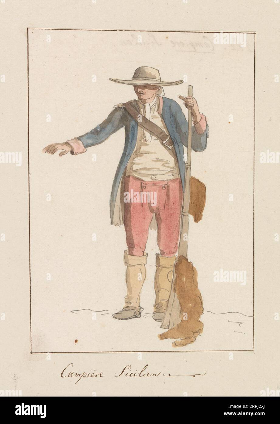Sicilian man in local traditional costume, 1778. Drawing from the album ...