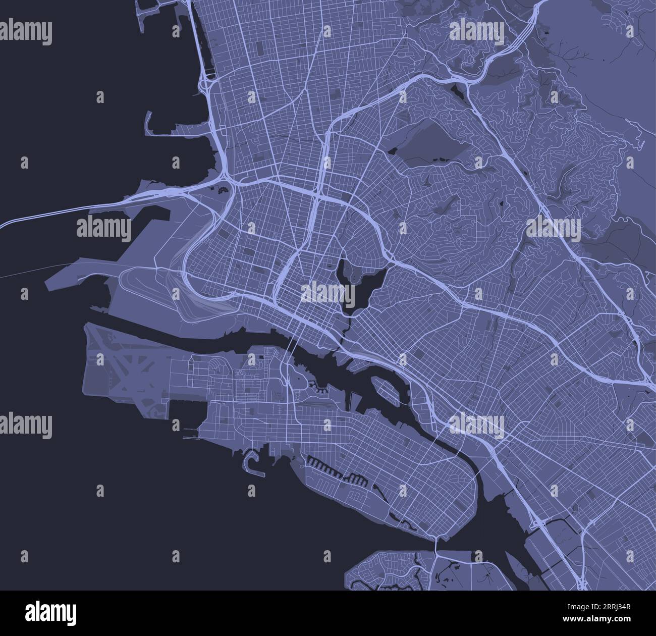 Blue Oakland map, United States, detailed municipality map, skyline ...