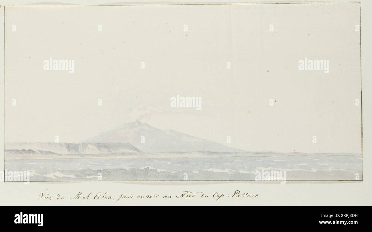 View of Etna over the sea north of Capo Passero, 1778. Drawing from the ...