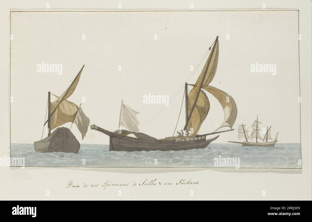 Three ships: Two speronaras from Scilla and one tartane, 1778. Drawing ...