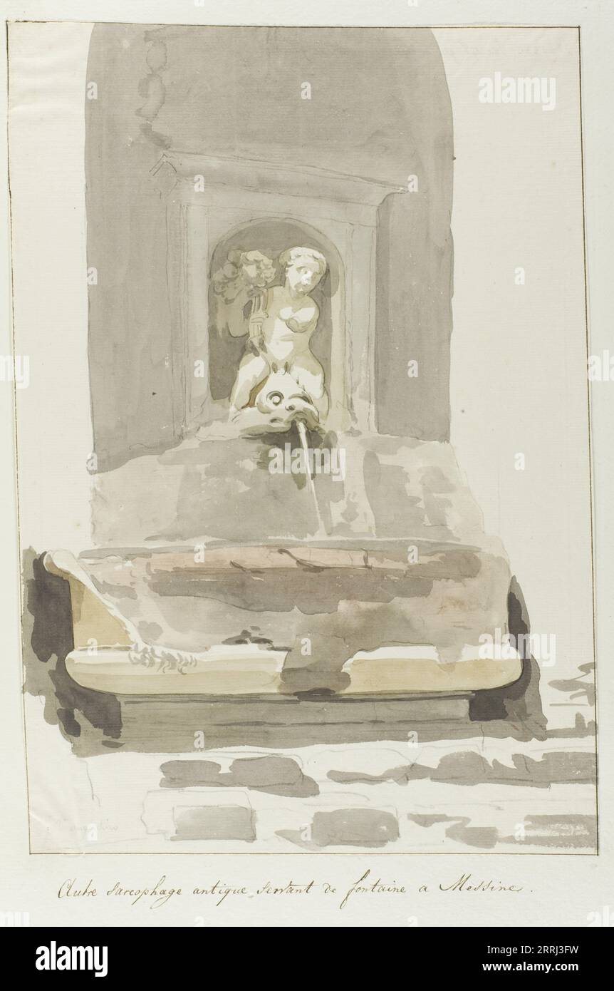 Ancient sarcophagus as a fountain in Messina, 1778. Drawing from the ...