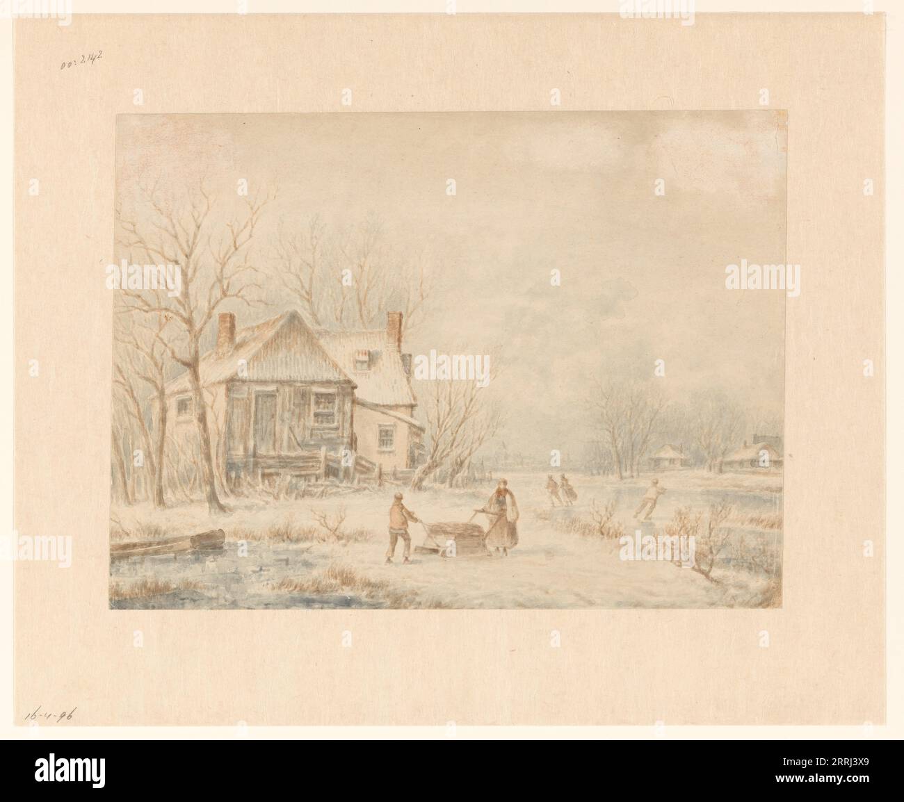 Figures on a country road in a winter landscape, c.1800-c.1900 Stock ...