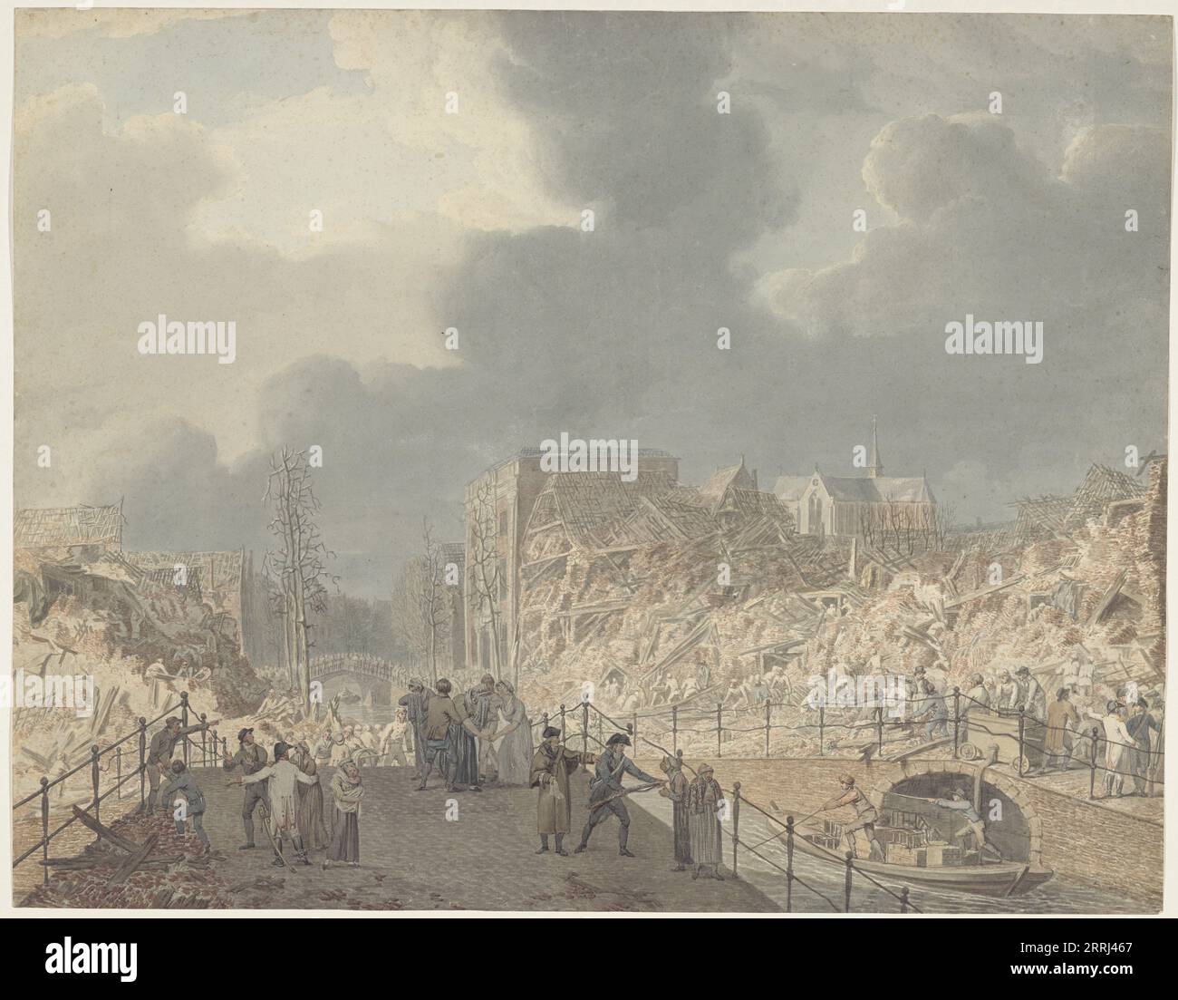 View of the ruins on the Rapenburg in Leiden after the explosion of the ...