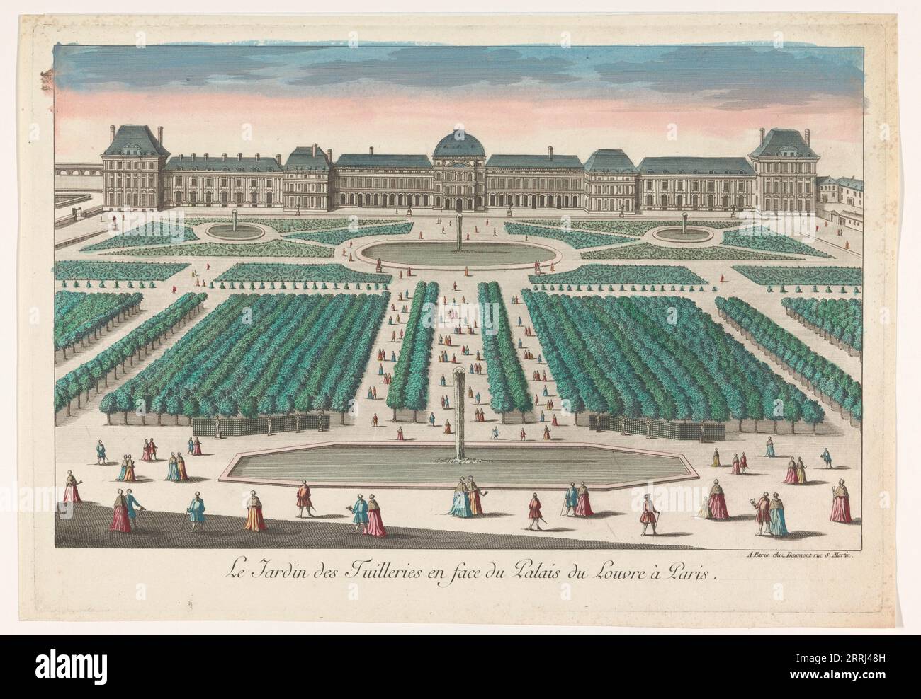 View of Jardin des Tuileries in Paris towards the Palais du Louvre ...