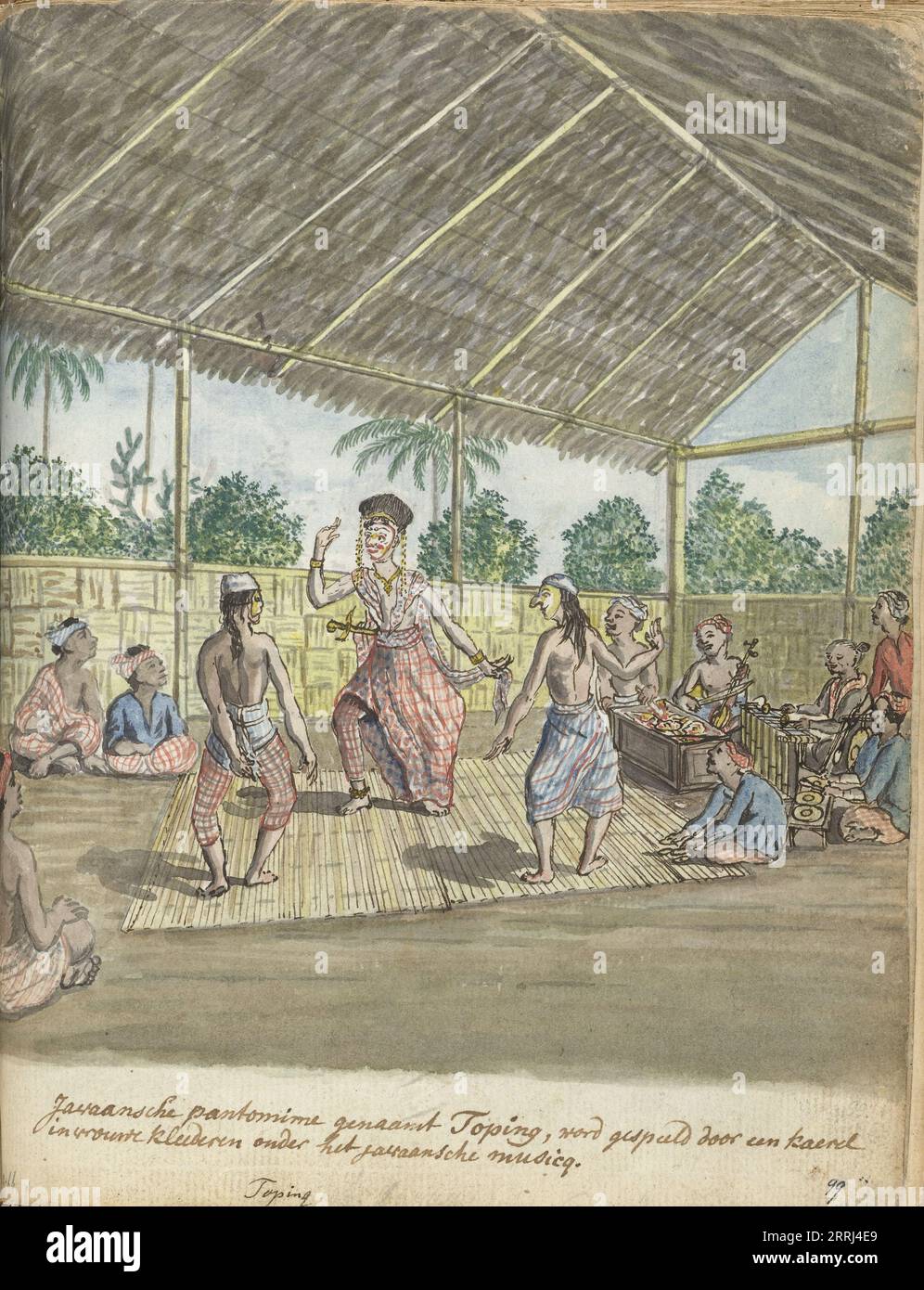 Javanese Pantomime called 'Toping', 1779-1785. Three Javanese dancers ...