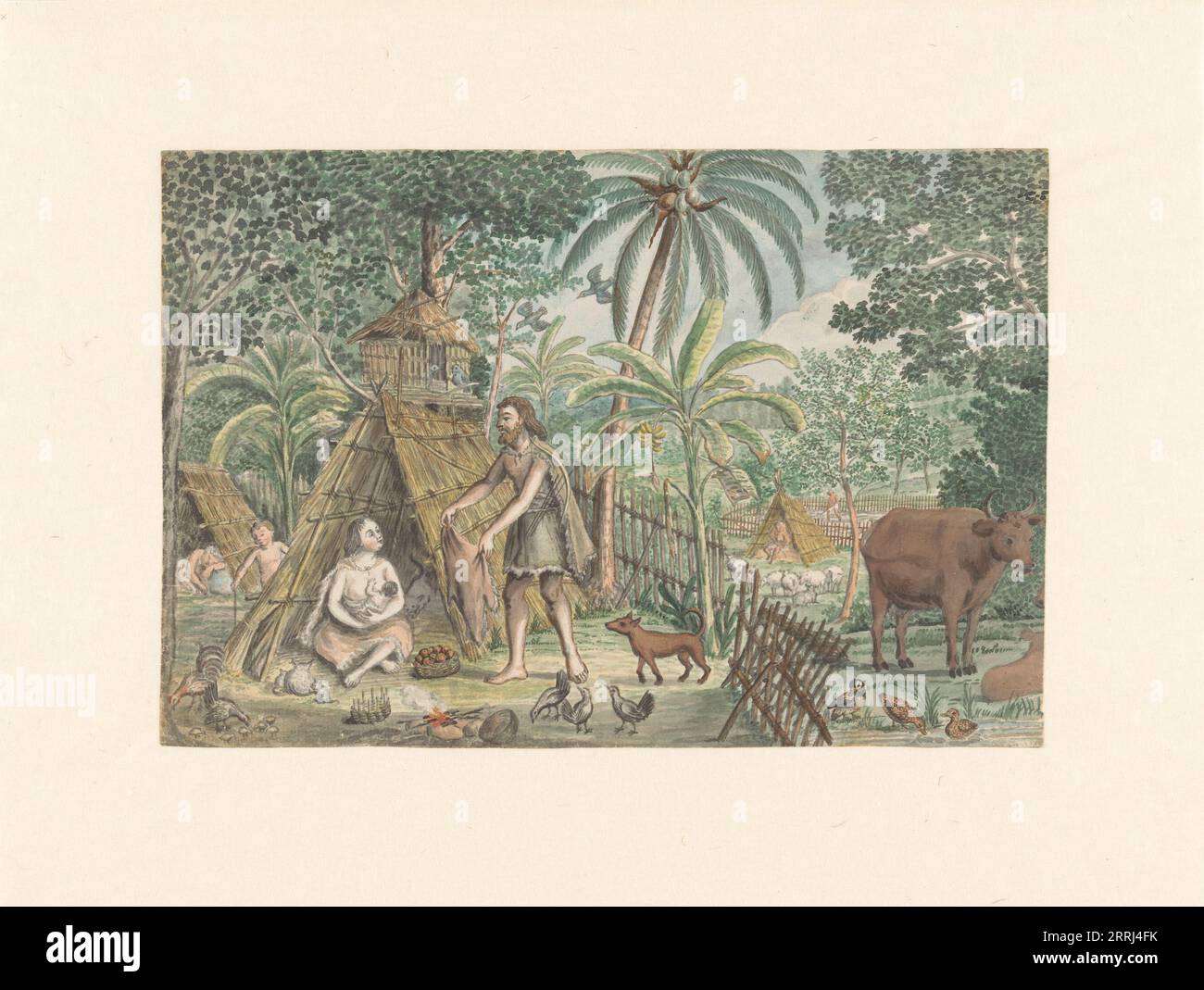 Adam and Eve in a utopian village scene, 1779-1785. Fantasy of an ...