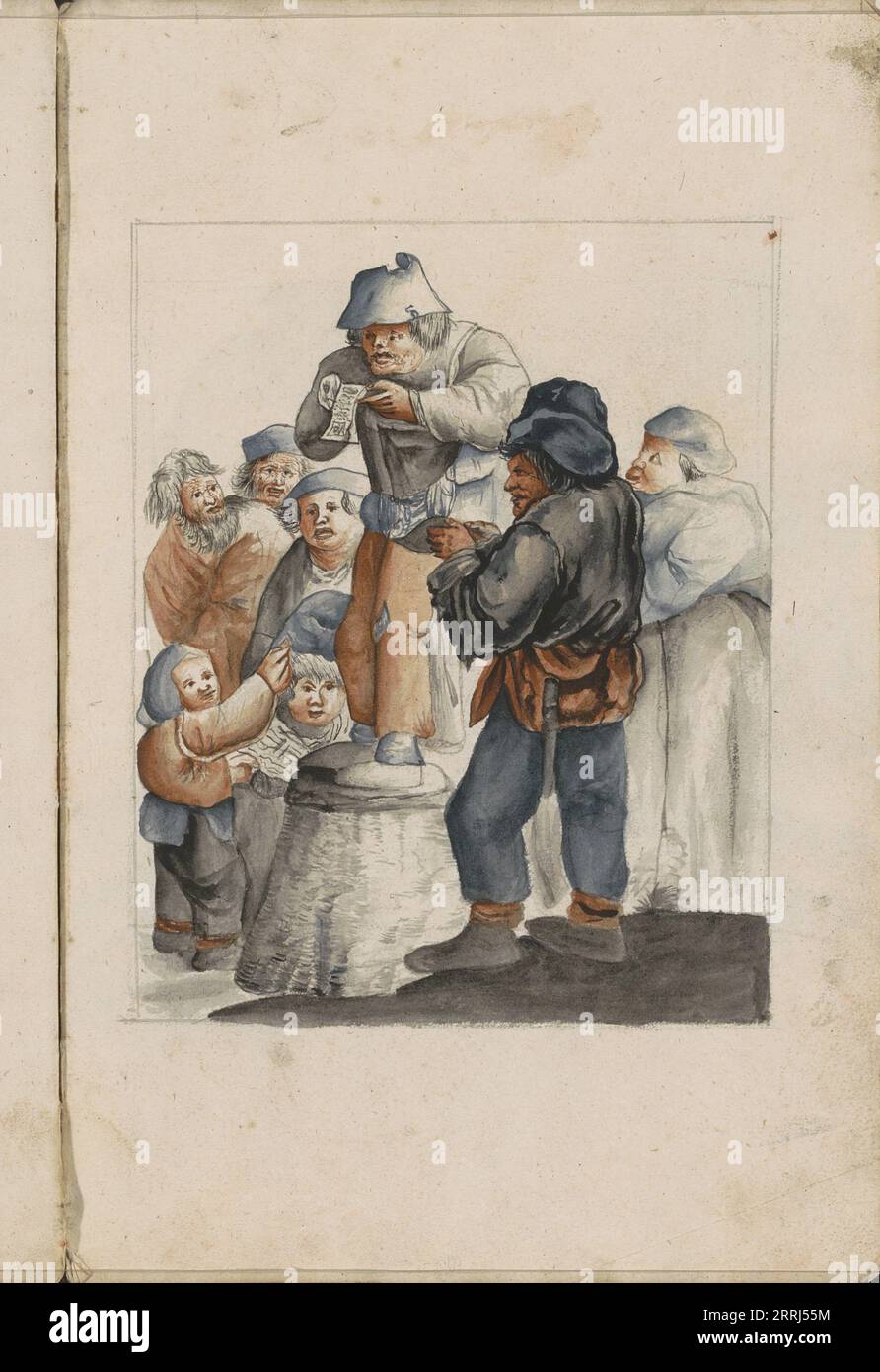 Hearing, 1696. A group of listeners has gathered around two singers ...
