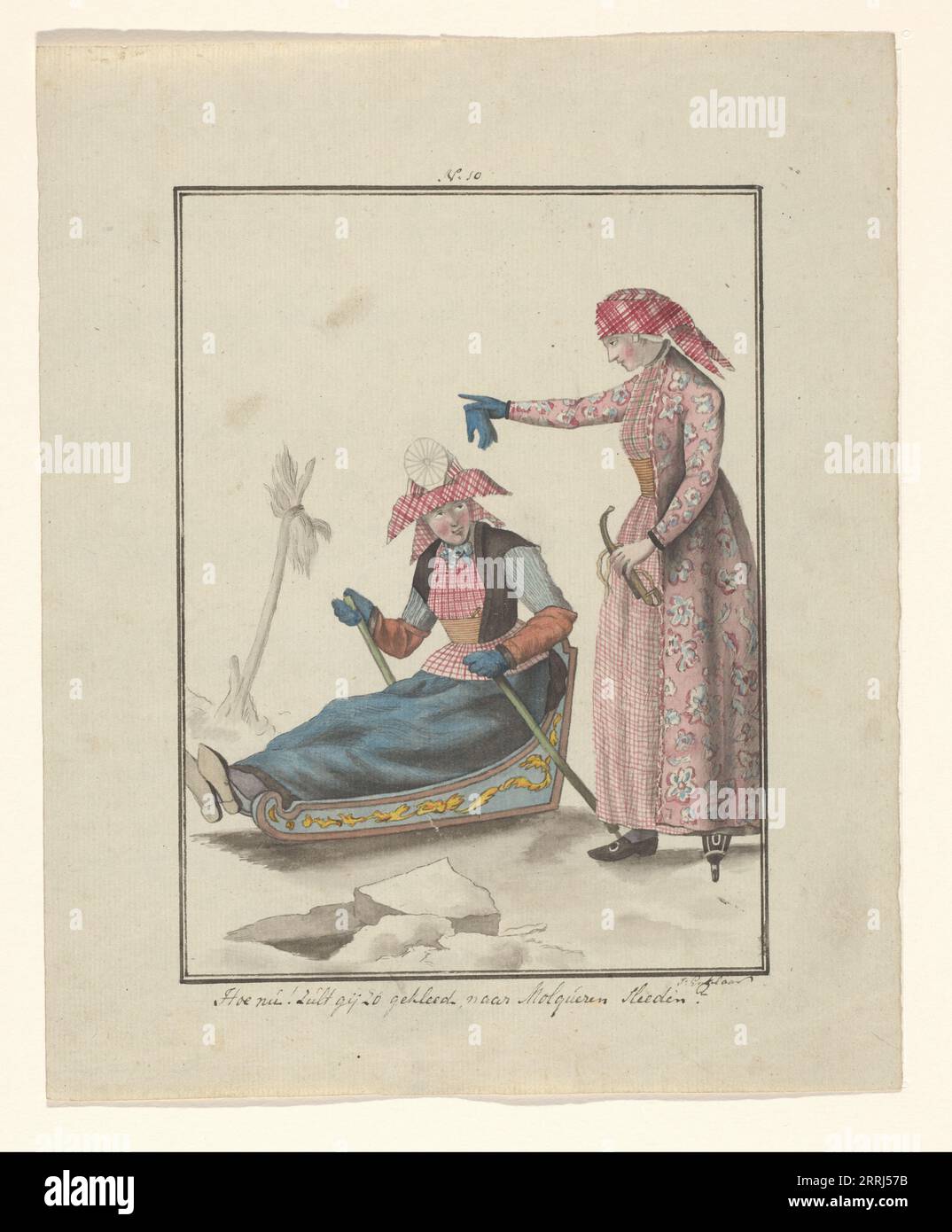 Frisian women on the ice, 1803-c.1899. Two women in Frisian traditional ...