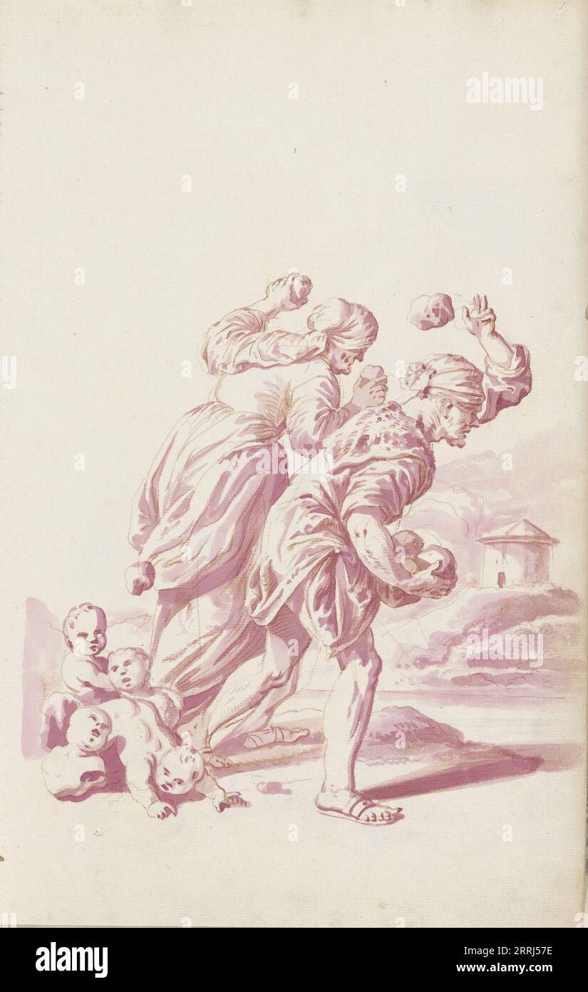 Deucalion and Pyrrha, c.1701. Deucalion and Pyrrha throw stones over ...