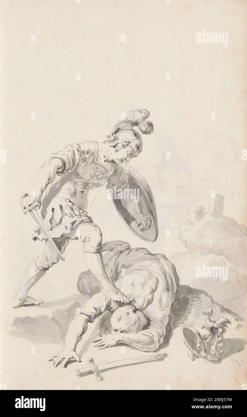 Soldier subdues an enemy, c.1701. The soldier, with shield and sword ...