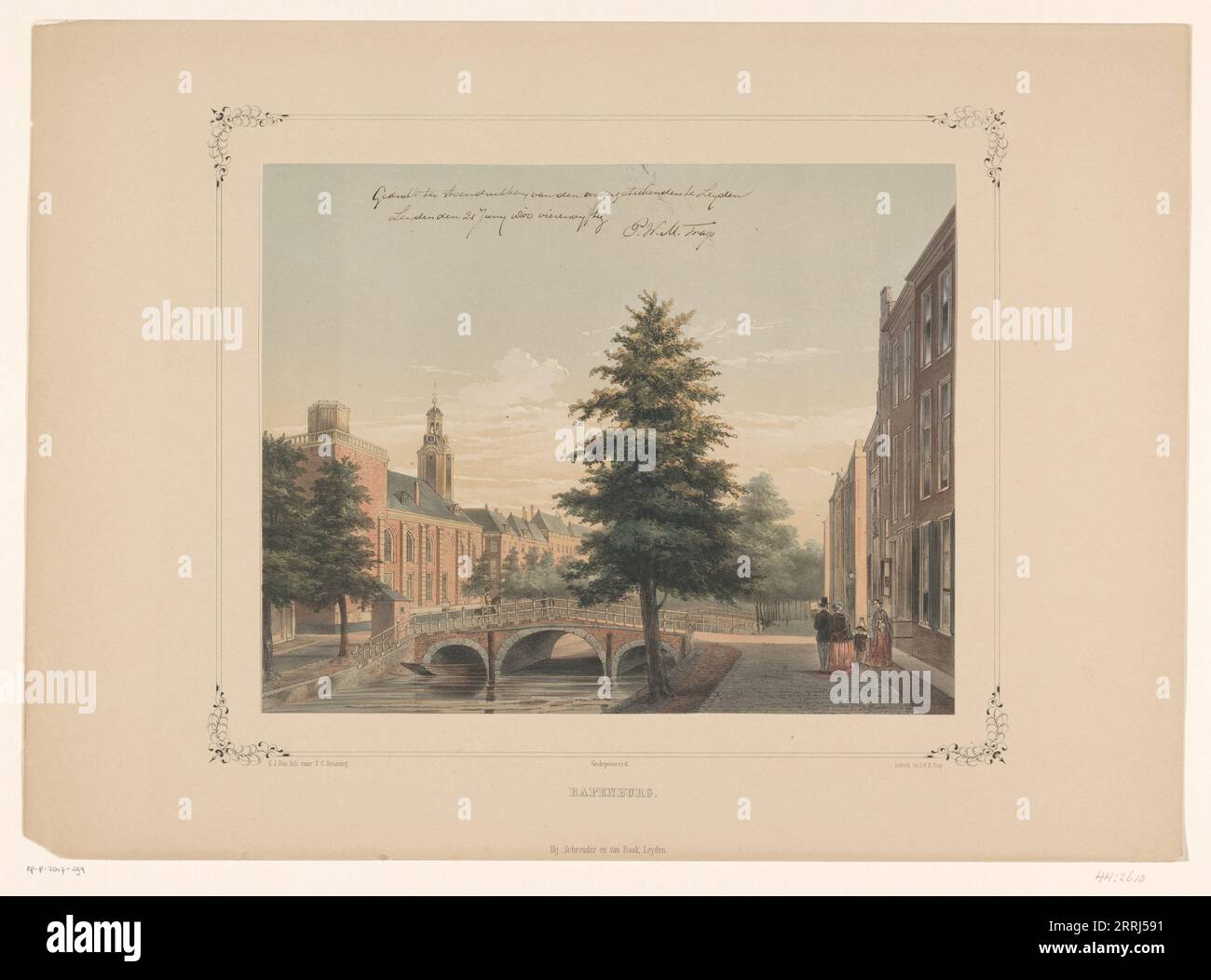 View of the Rapenburg in Leiden, 1854. On the left the academy building ...