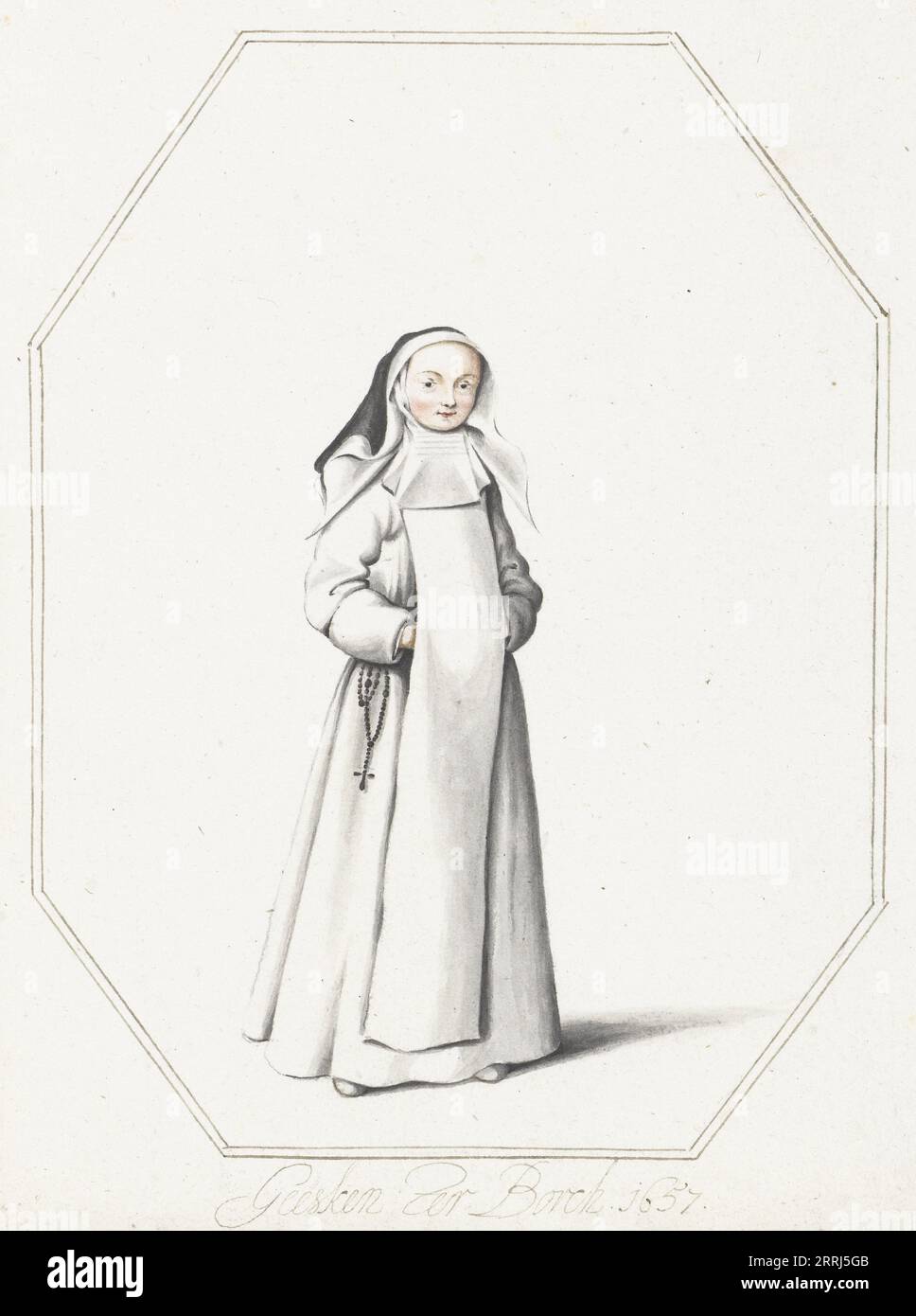 Nun, 1657. Standing nun, probably a member of the Dominican or the ...