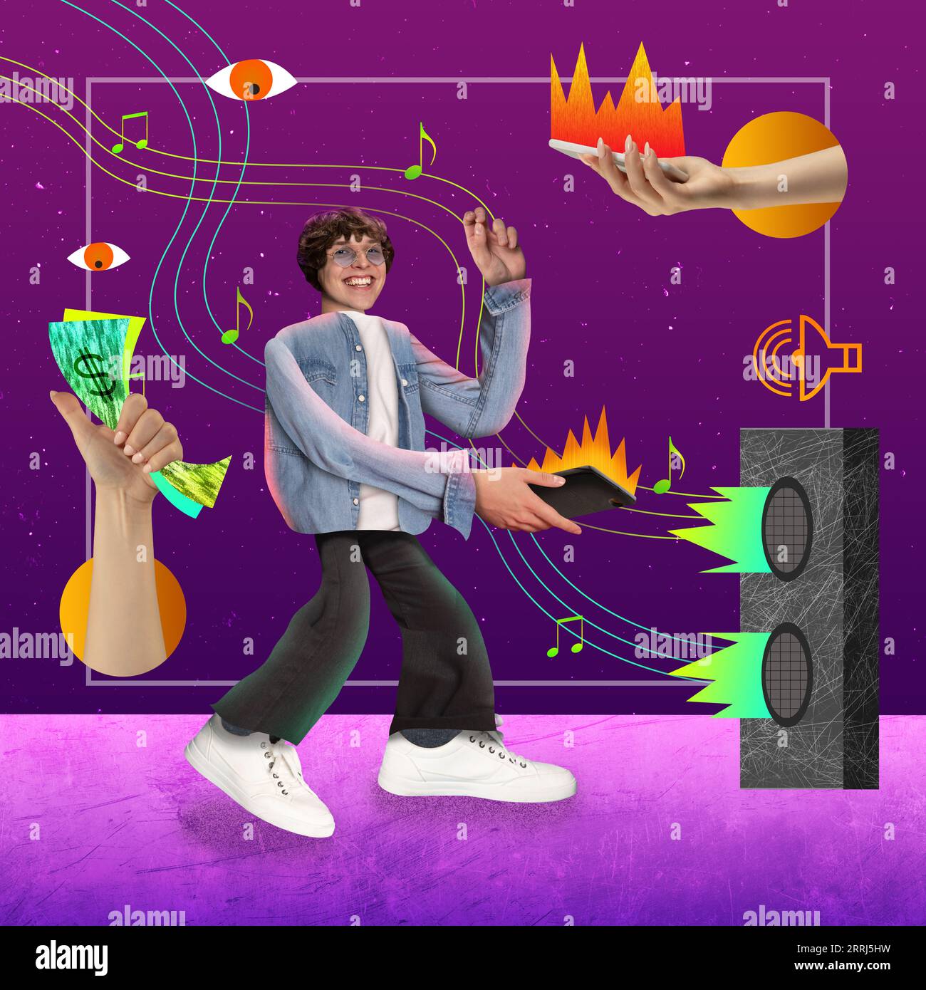 Banner. Poster. Contemporary art collage. Creative composite image of ...